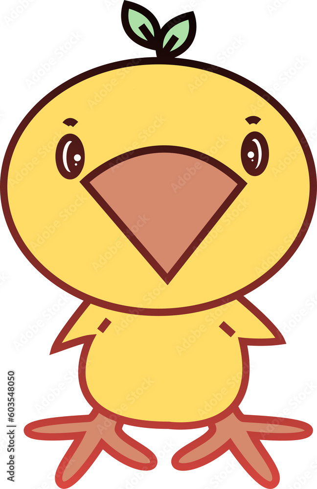 Dibujo a color de pollito amarillo con hojas de árbol en la cabeza ...