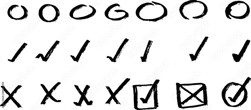 Hand drawing Circle, Correct and cross icon set. PNG Stock Illustration ...