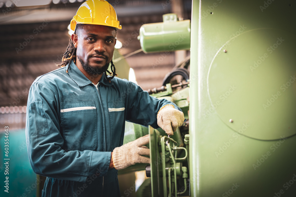 African american factory male worker. Engineer man worker in plant ...
