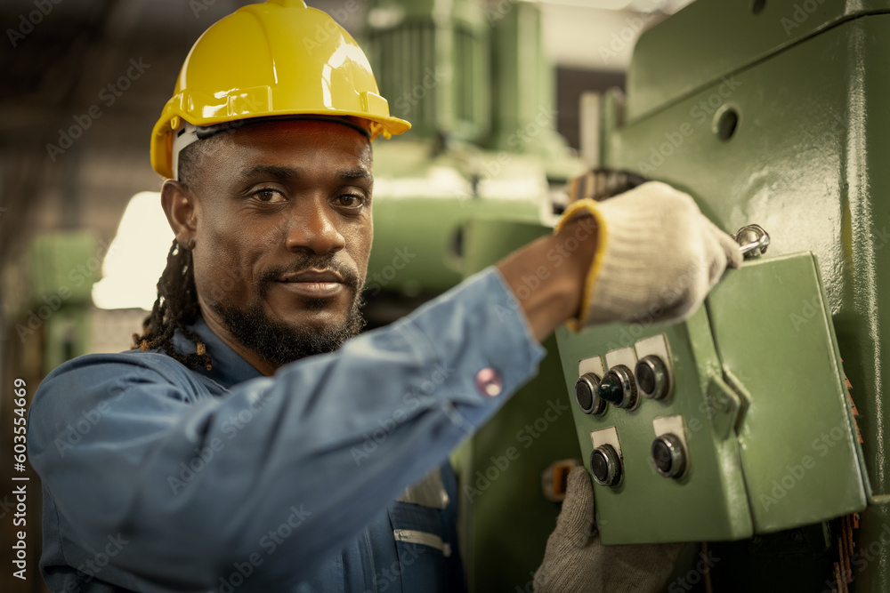African american factory male worker. Engineer man worker in plant ...