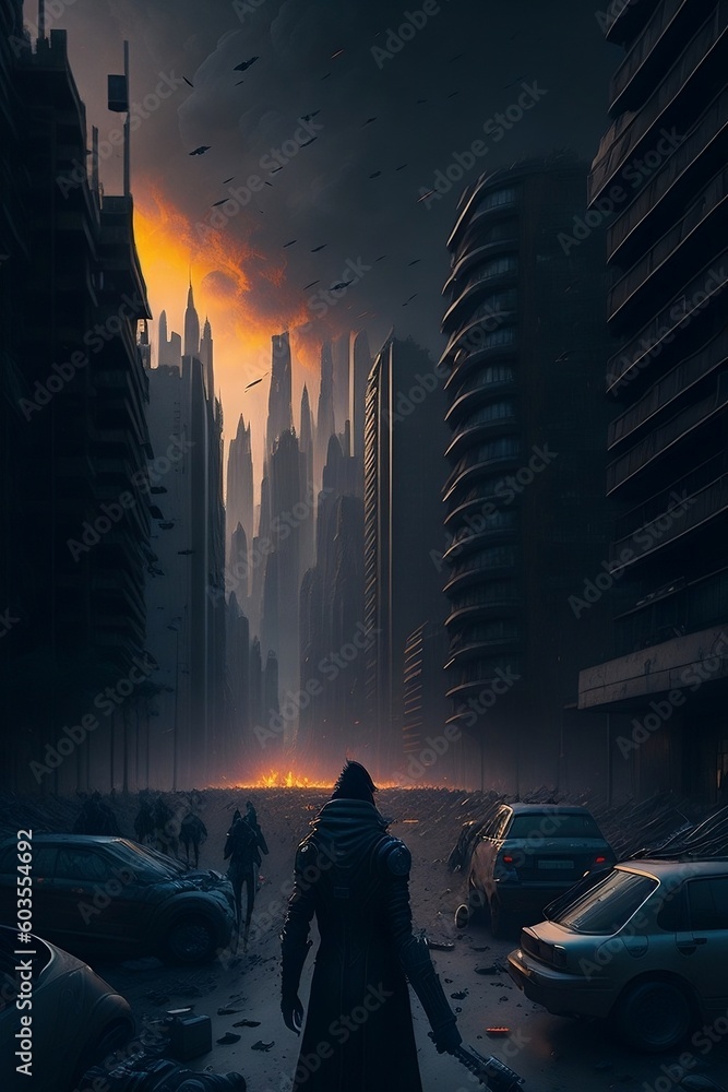Generative AI, Depiction of Apocalyptic city, futuristic apocolypse ...
