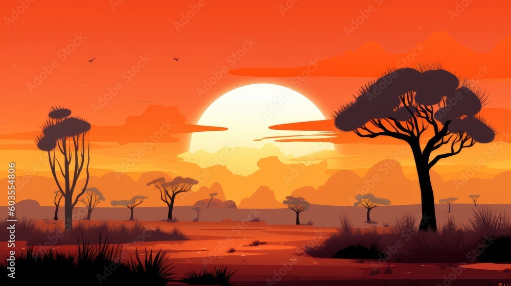 Outback Australia landscape silhouette down under, red sandy desert ...