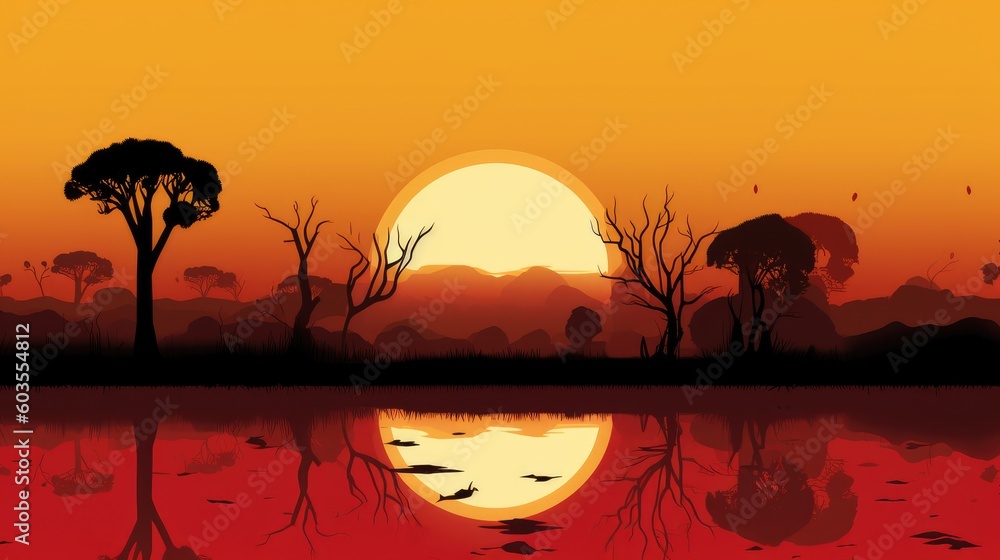 Outback Australia landscape silhouette down under, red sandy desert ...
