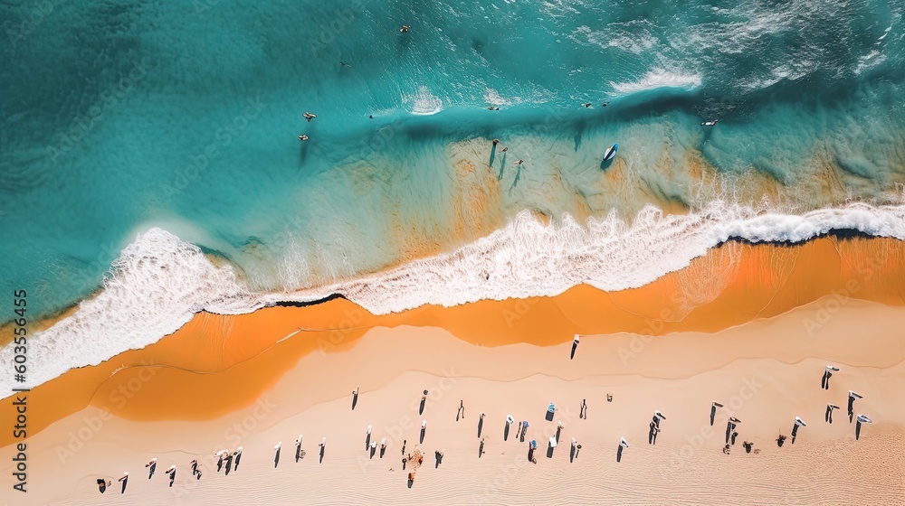 AI generated Aerial top down drone view of ocean waves at beach during ...