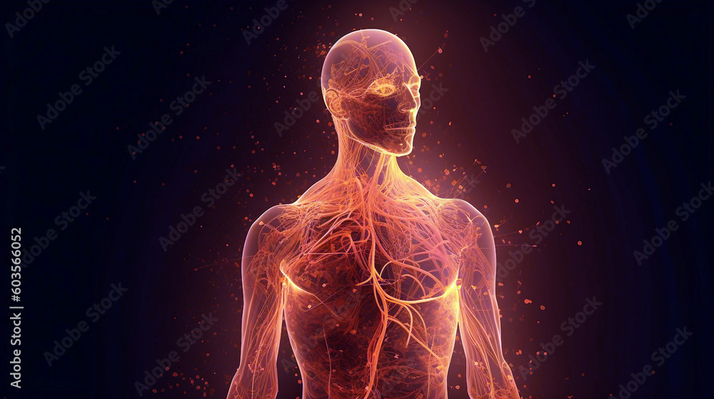 Human body with glowing neurons visualization concept. Generative AI ...