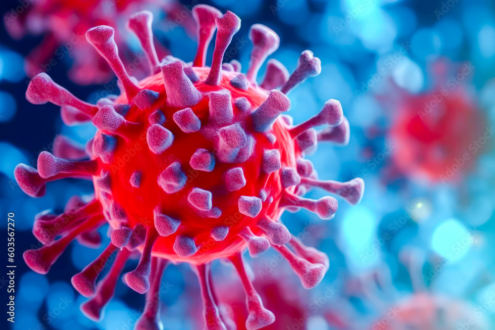 A virus, possibly coronavirus, seen under the microscope with its ...