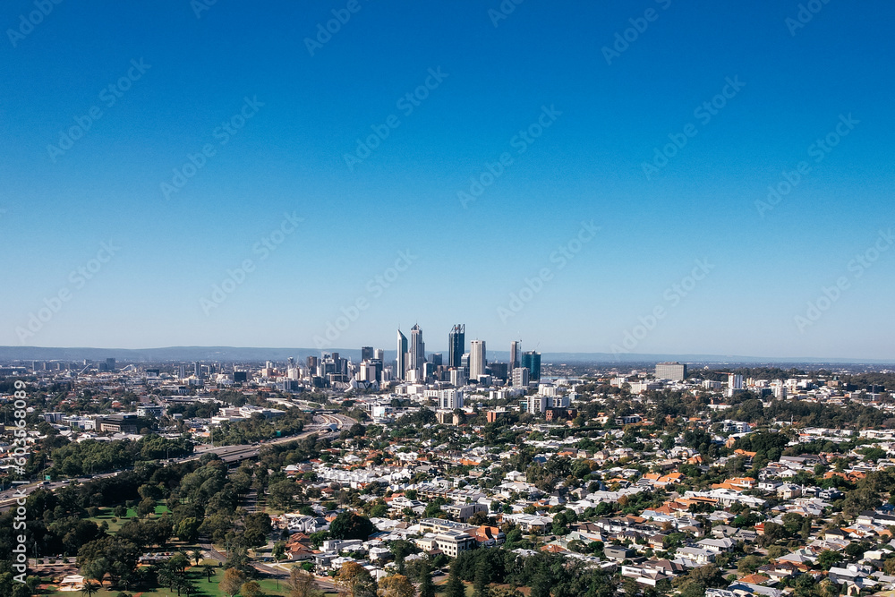 Aerial view of the Perth skyline from the northern side of the city ...
