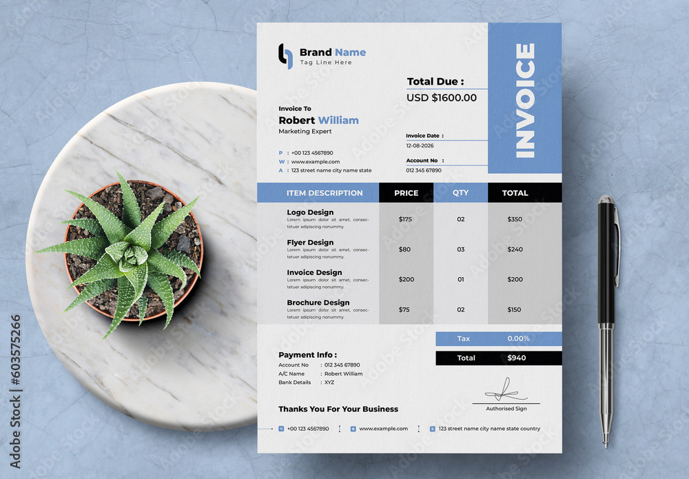 Creative and Professional Invoice Design Stock Template | Adobe Stock