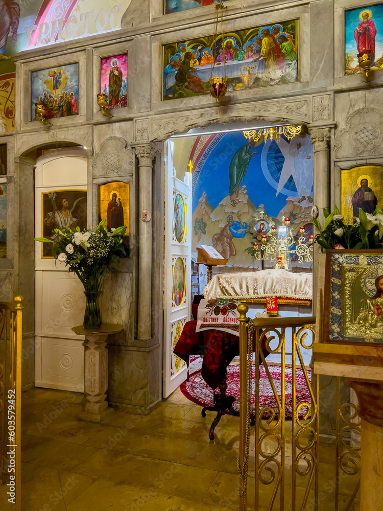 Haifa, Israel, april 16, 2023: iconostasis is open, and most important ...