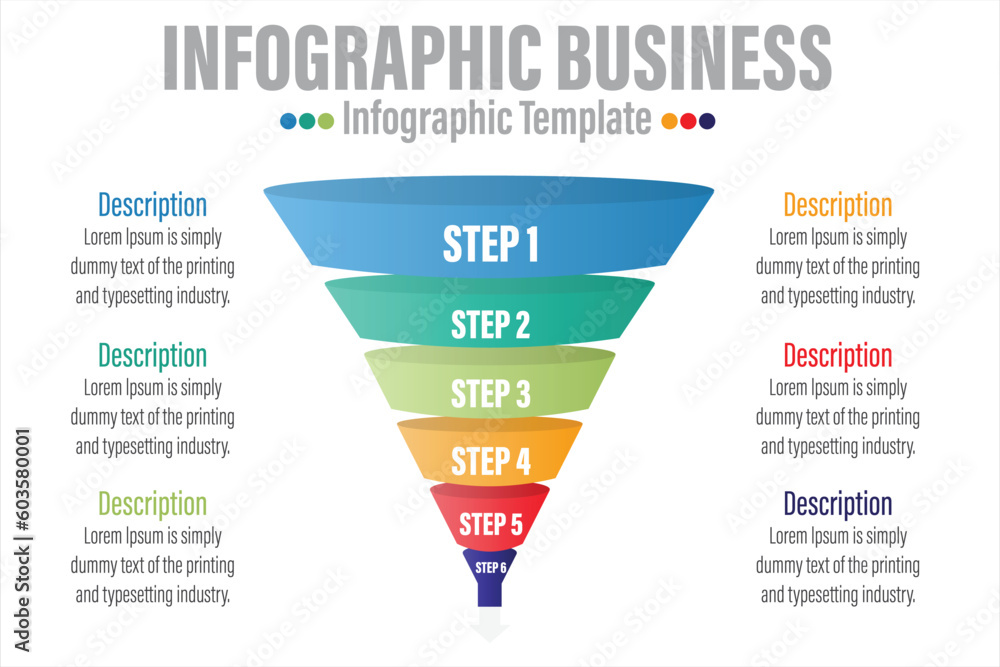 Infographic funnel block chart concept for slide presentation with six ...