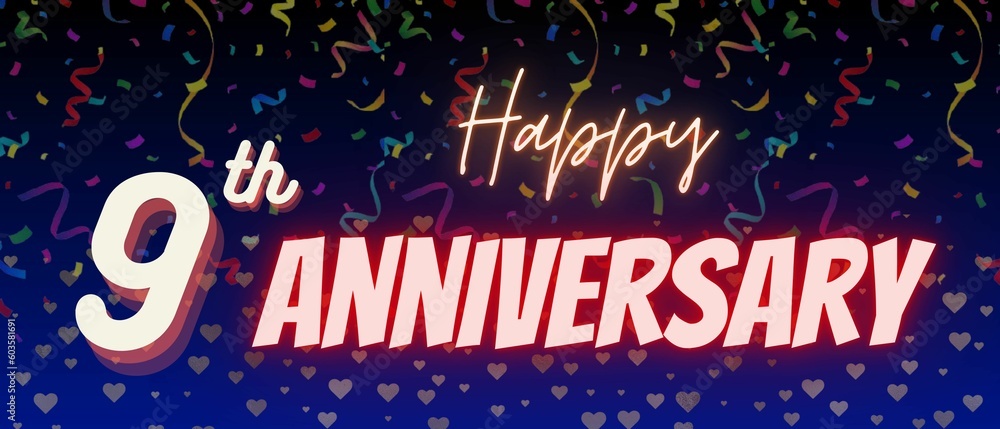 Happy ninth anniversary banner background. 9 year birthday or ...