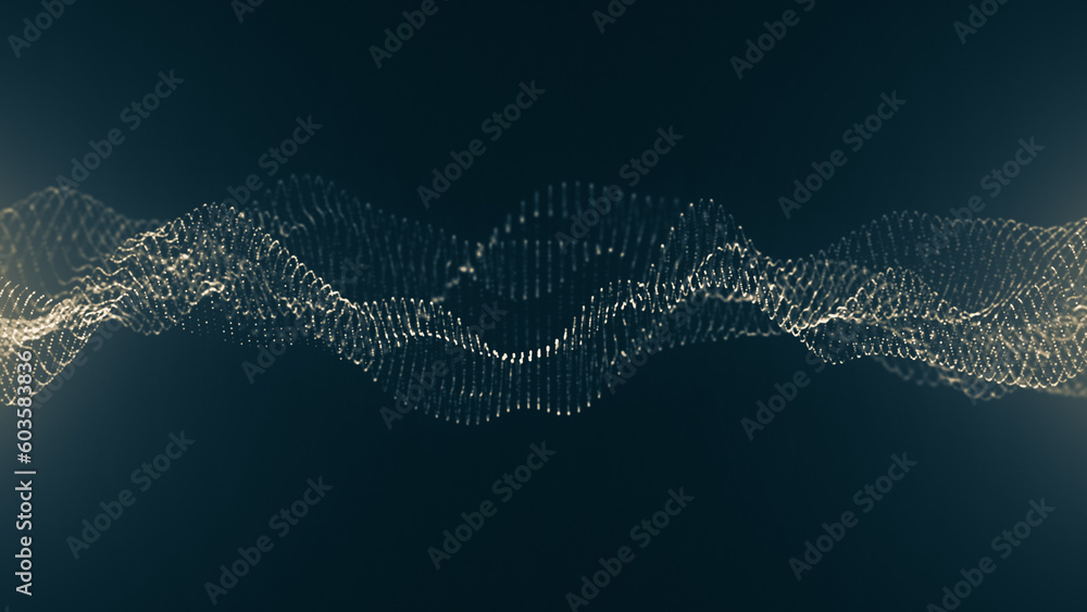 Dynamic particles sound wave flowing over dark. Futuristic wave of dots ... Dynamic particles sound wave flowing over dark. Futuristic wave of dots ...