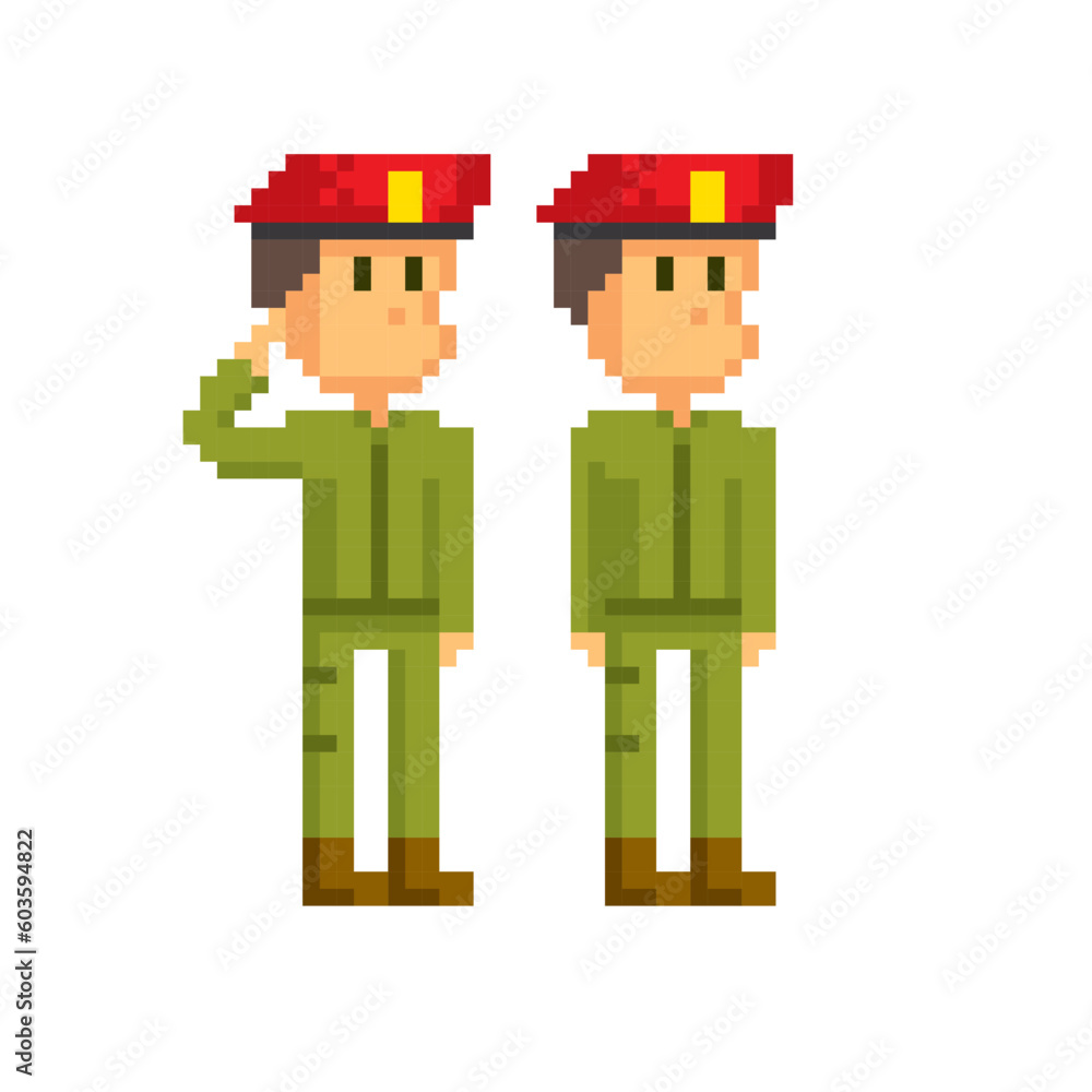 Two soldiers. Pixel art. 8 bit video game. 8-bit sprite. isolated ...