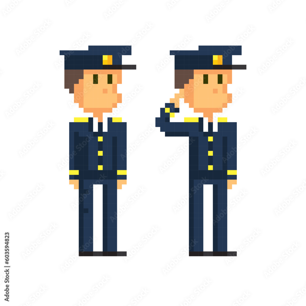 Two military officers. Pixel art. 8 bit video game. 8-bit sprite ...