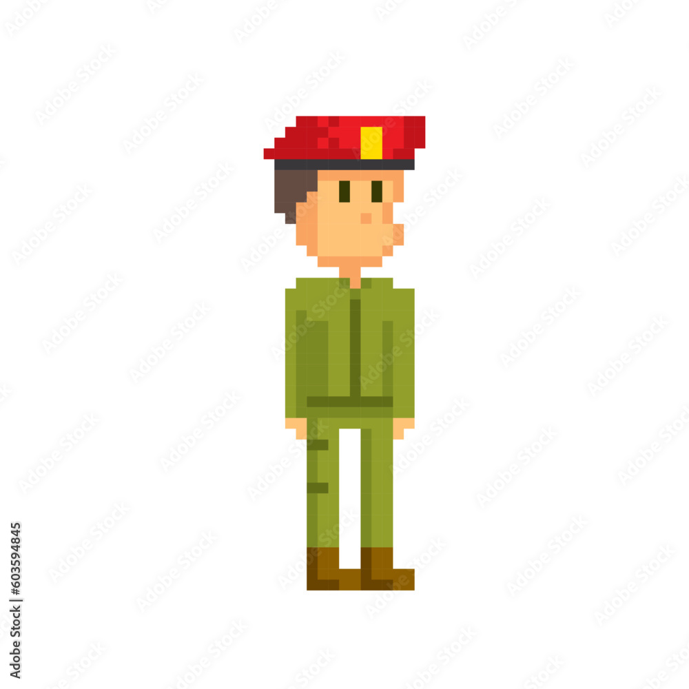 Soldier. Pixel art. 8 bit video game. 8-bit sprite. isolated vector ...