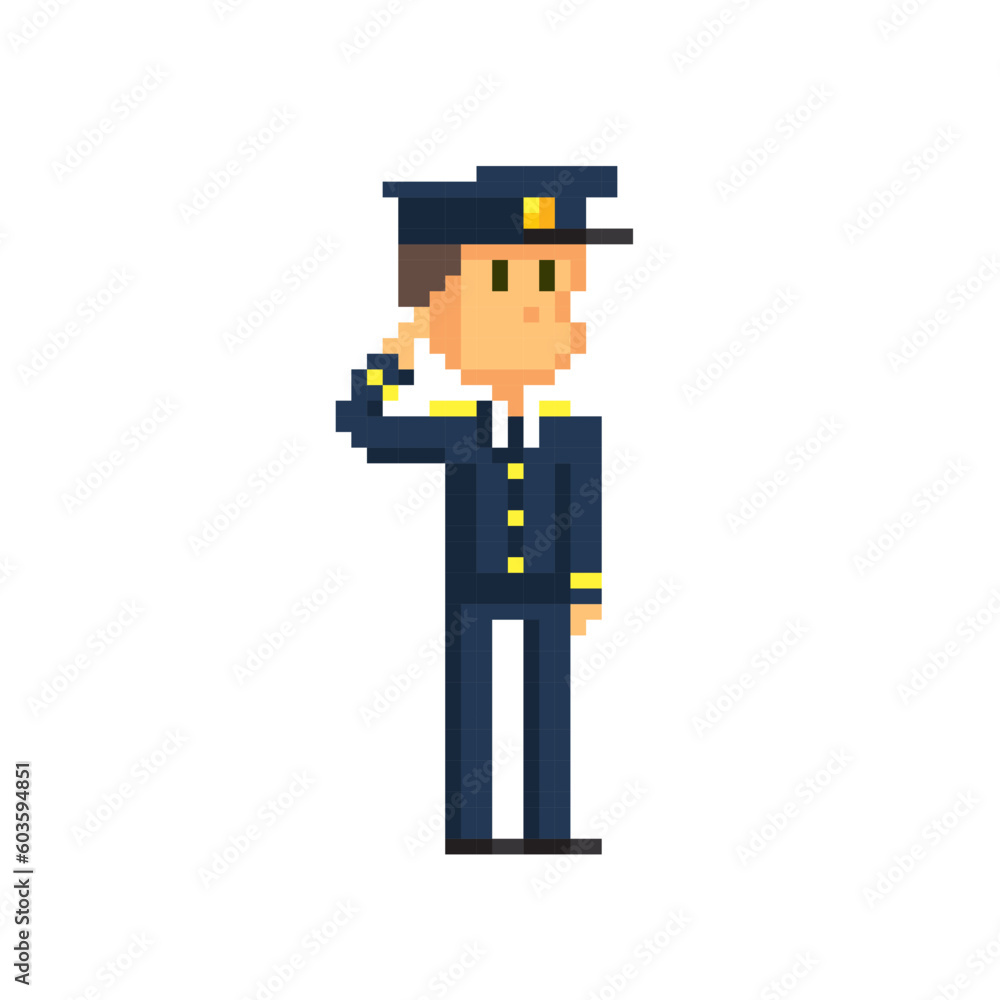 Military officer salute. Pixel art. 8 bit video game. 8-bit sprite ...