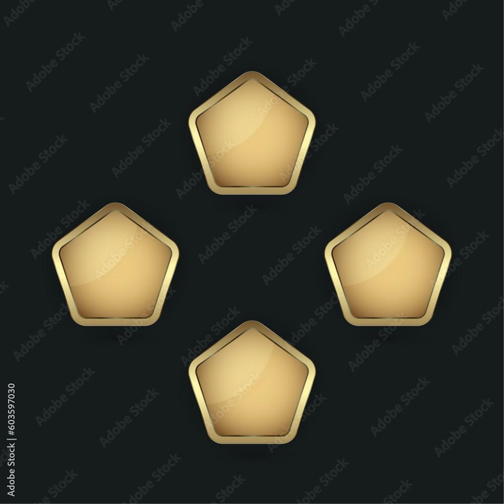 Four Premium buttons of pentagon shape in vector illustration. Luxury ...