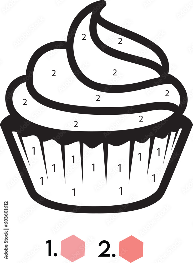 Cupcake Color By Number Coloring Pages Stock Vector | Adobe Stock