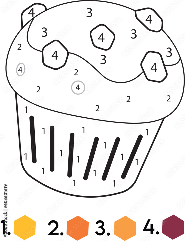 Cupcake Color By Number Coloring Pages Stock Vector | Adobe Stock