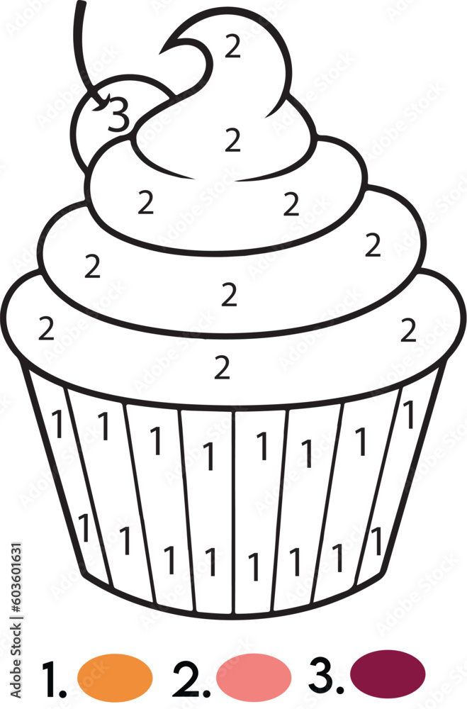 Cupcake Color By Number Coloring Pages Stock Vector | Adobe Stock