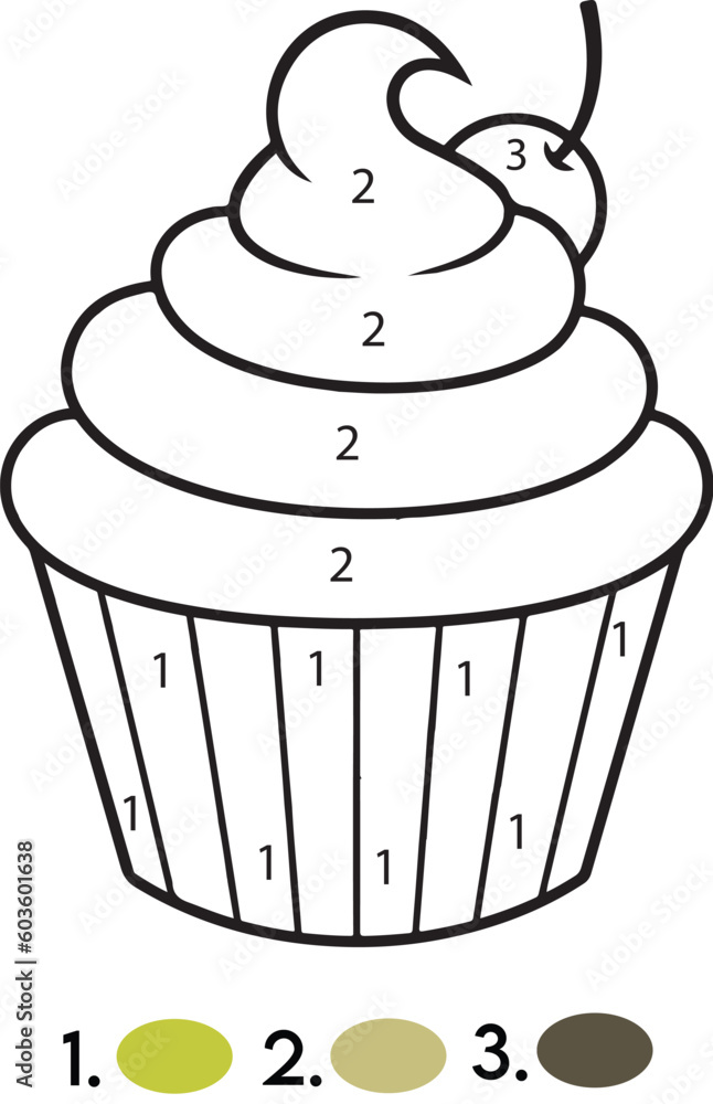 Cupcake Color By Number Coloring Pages Stock Vector | Adobe Stock