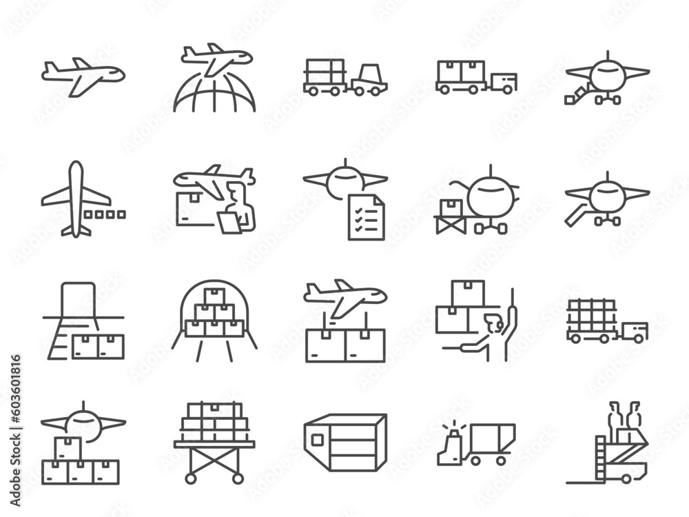 Air freight icon set. It included the shipping, plane, container ...