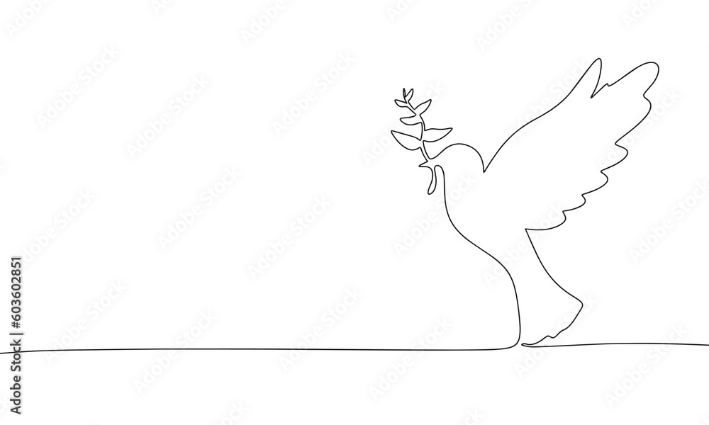 Dove of peace with branch continuous line drawing element isolated on ...