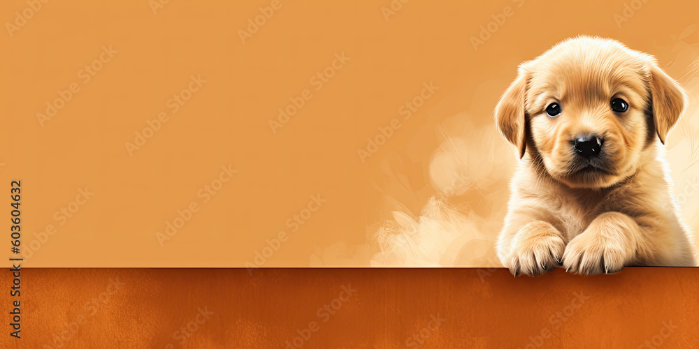 Cute puppy golden retriever labrador yellow background banner dog ...