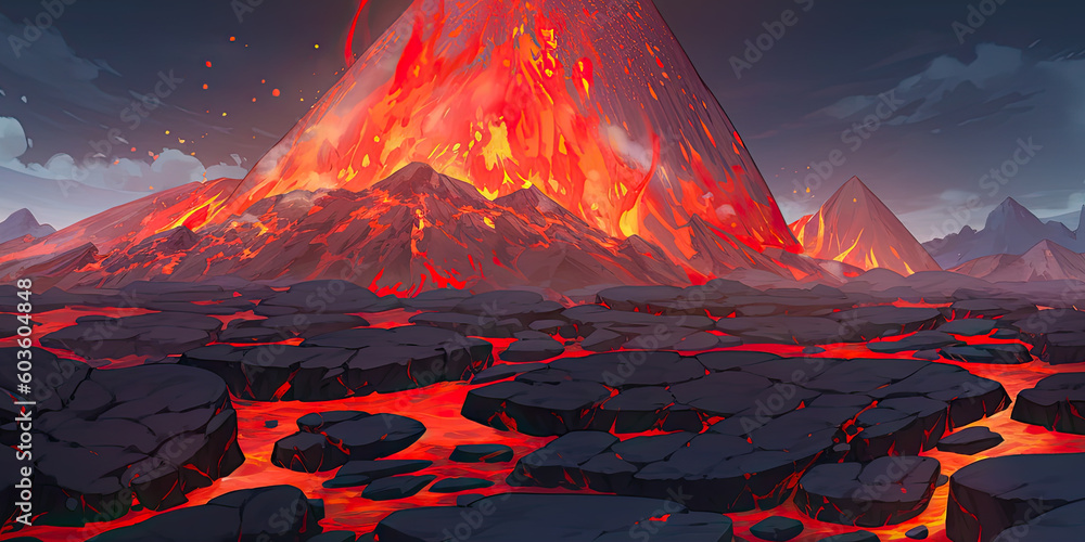 Molten lava illustration cartoon anime style background, Generated AI ...