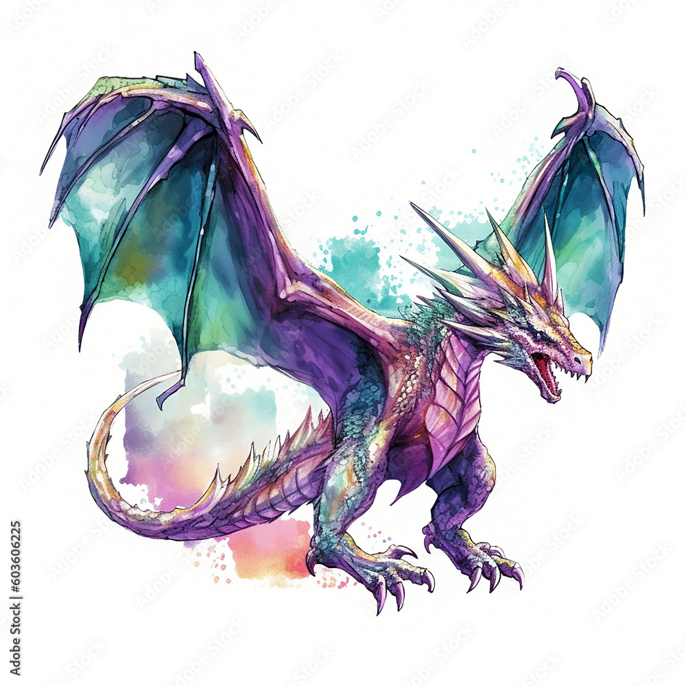 Fantasy Dragon Drawing. Generative AI. A colorful fantasy dragon flying ...