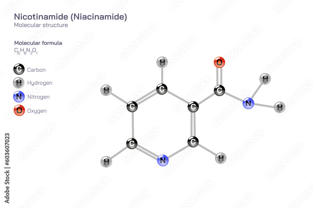 Nicotinamide molecular structure formula. Niacinamide structural ...