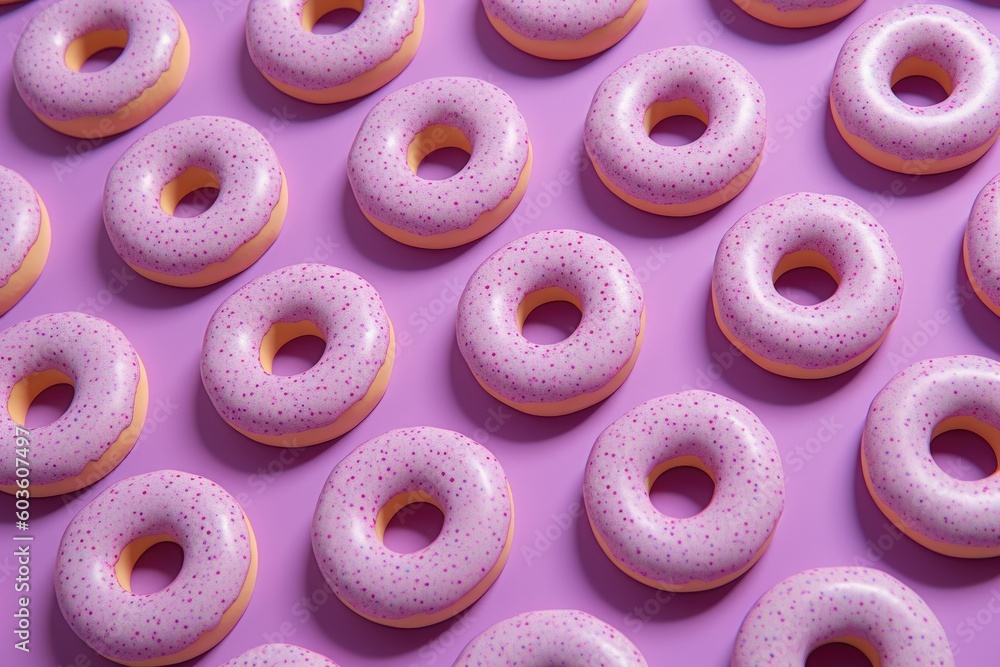 Purple donuts with sprinkles on a purple background, top view. Created ...