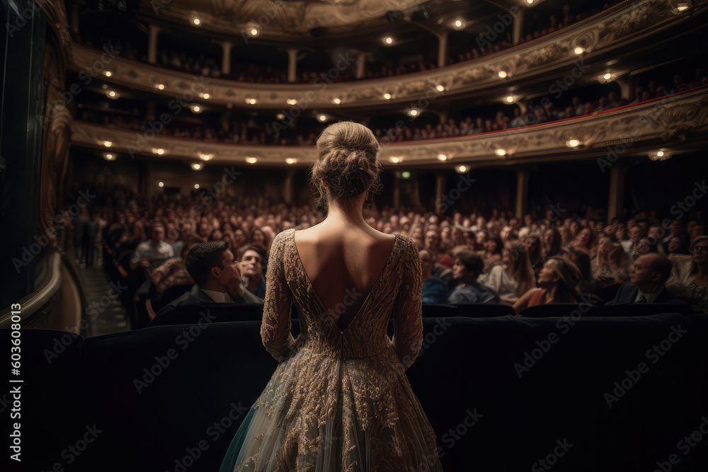 female opera singer soprano looking at the audience in the opera house ...