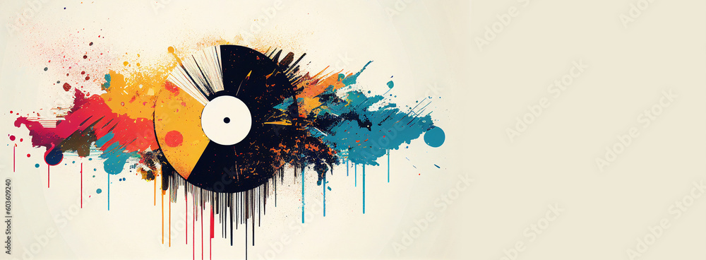Vinyl record splash art graphic banner illustration for music festival ...