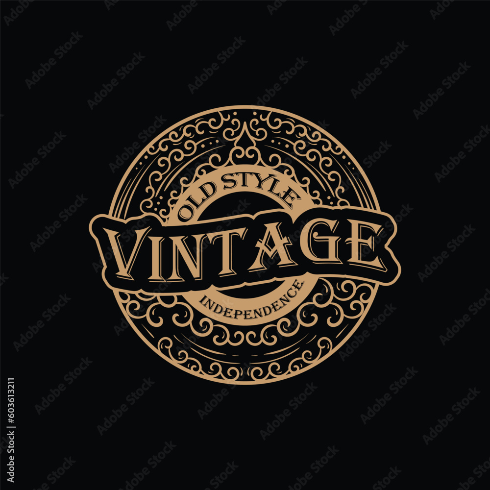 circle vintage classic retro logo design with unique circular ornament ...