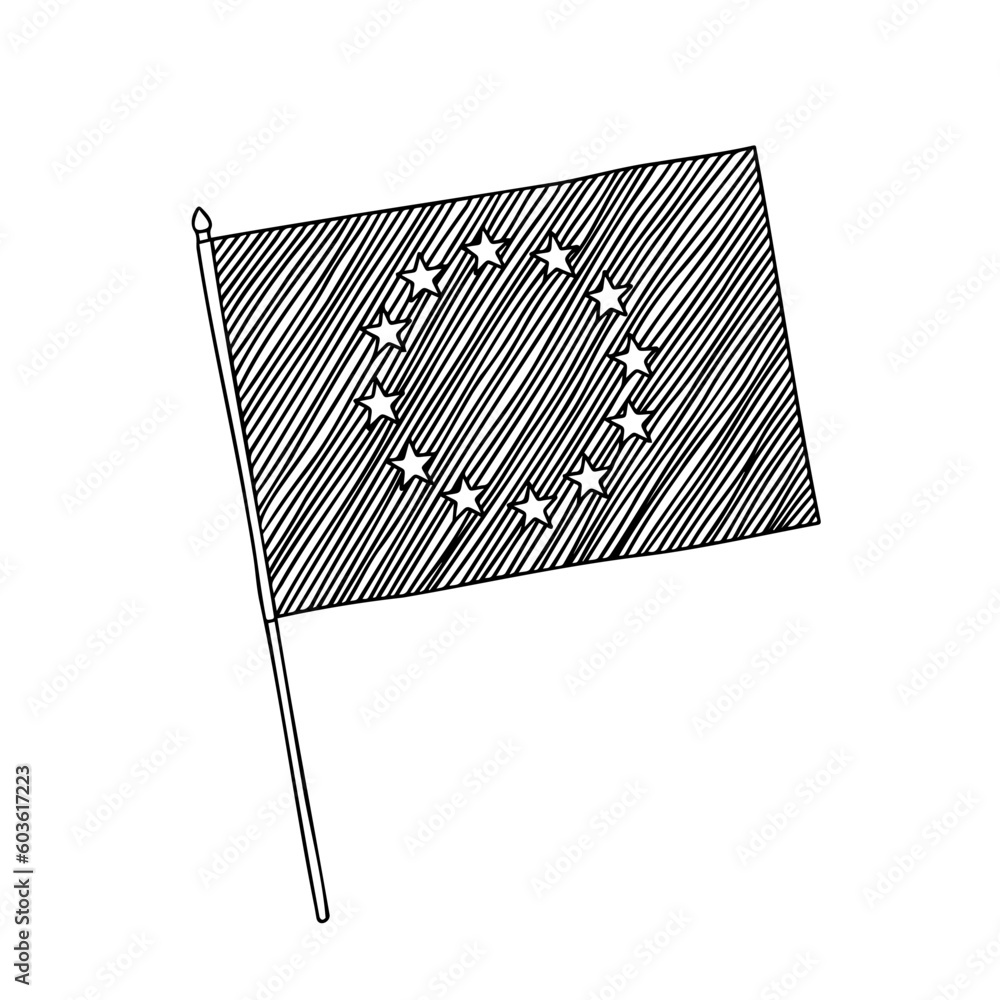 European Union (EU) flag. Vector black and white hand drawn flag. Stock ...