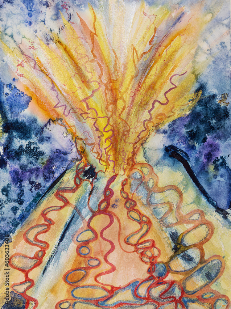 Psychedelic exploding vulcano. The dabbing technique near the edges ...