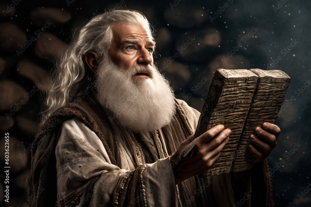 Moses, the wise and determined leader, with a flowing white beard and a ...