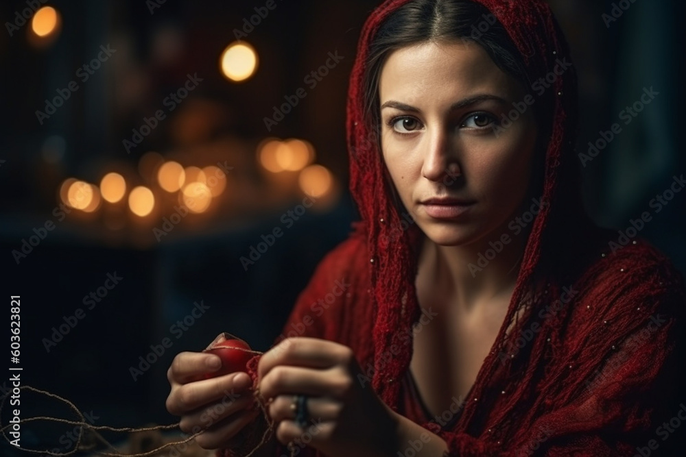 Rahab, the courageous and resourceful woman, with a determined gaze and ...