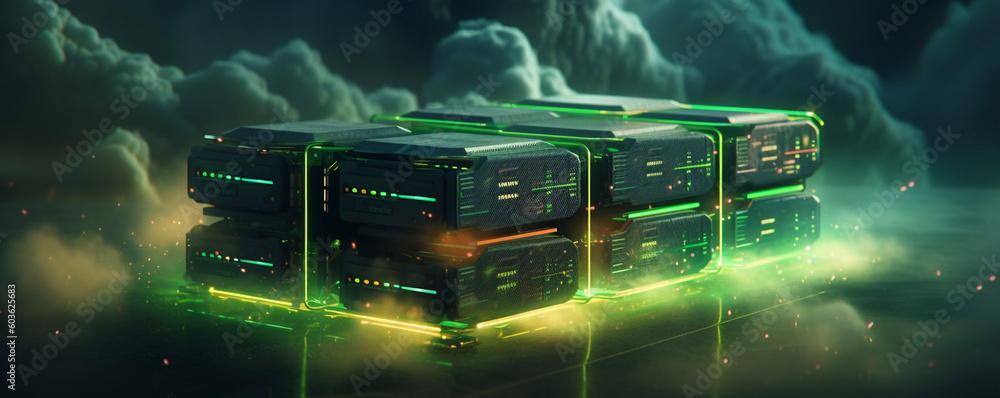 Concept art of cloud computing with a series of interconnected data ...