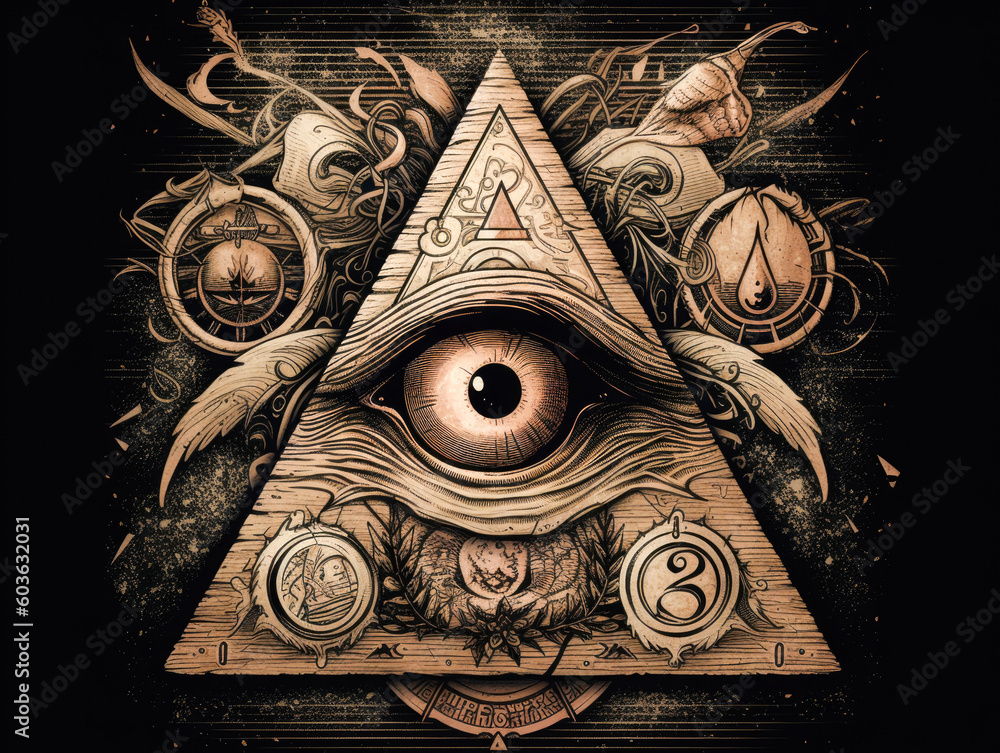 banner with Eye of Providence. All-seeing eye inside triangle pyramid ...