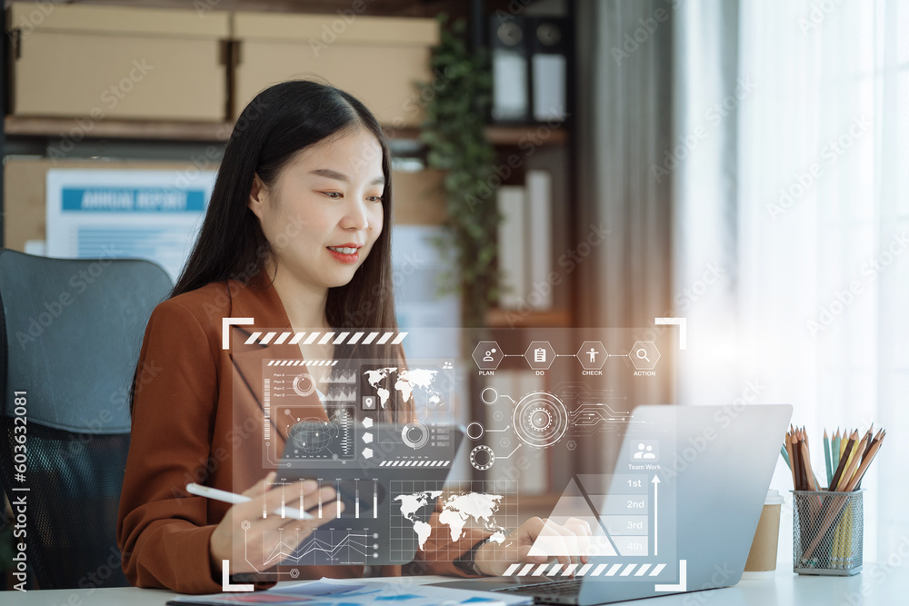 Business woman hand Project manager working and update tasks and Gantt ...