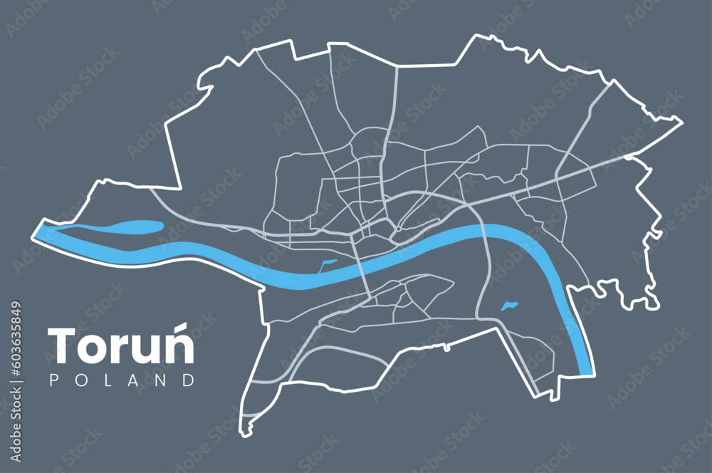 Map of Toruń, a city in north-central Poland and a UNESCO World ...