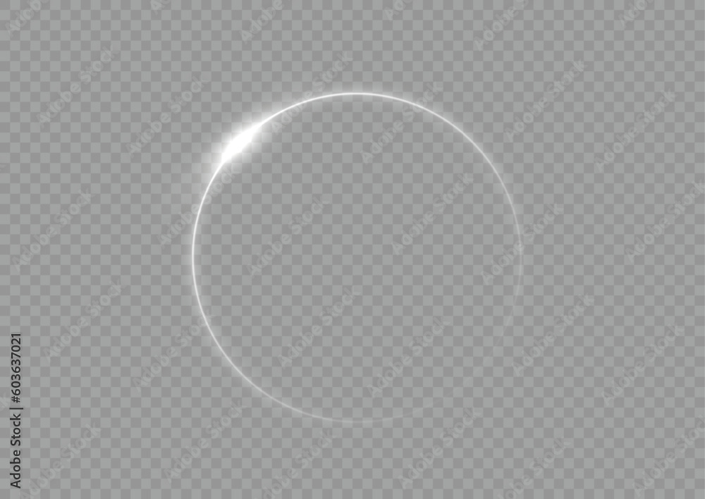 Light circle white swirl. Curved white line light effect. Darkening of ...
