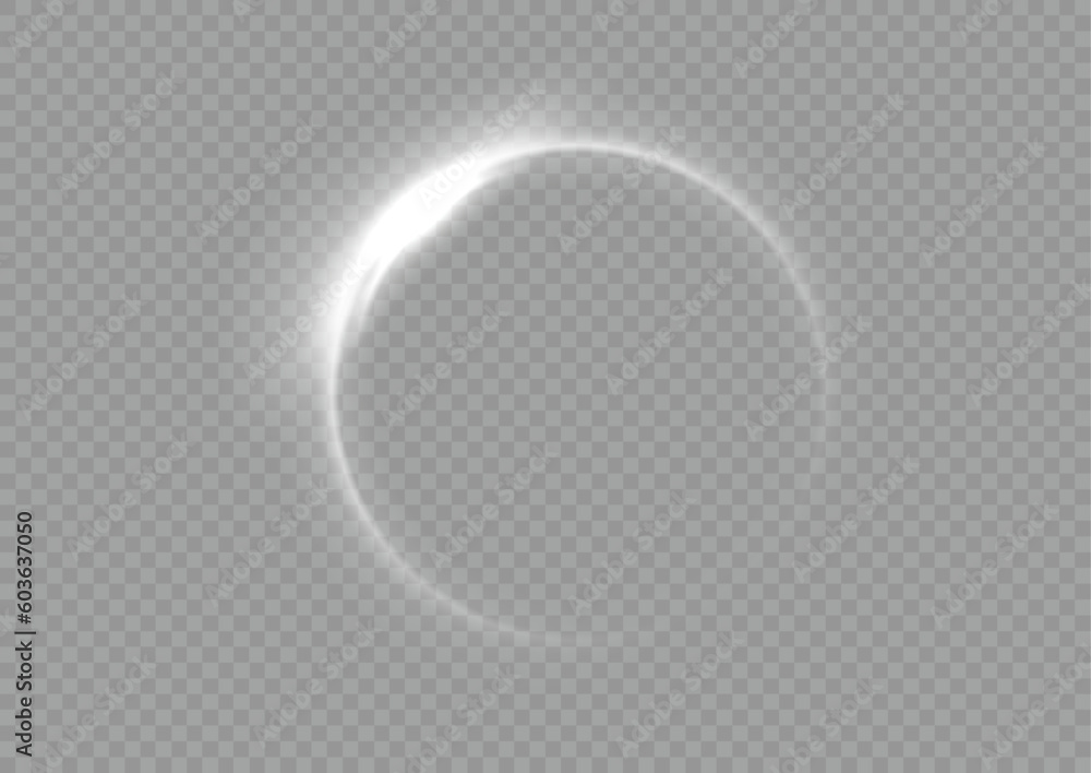 Light circle white swirl. Curved white line light effect. Darkening of ...