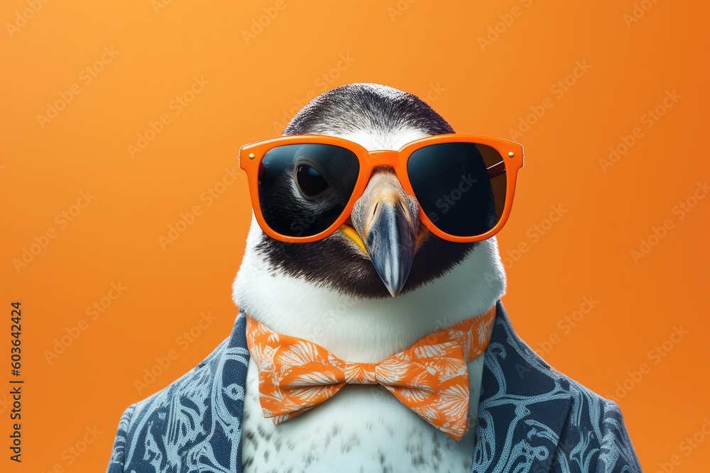 Stylish portrait of dressed up imposing anthropomorphic penguin wearing ...