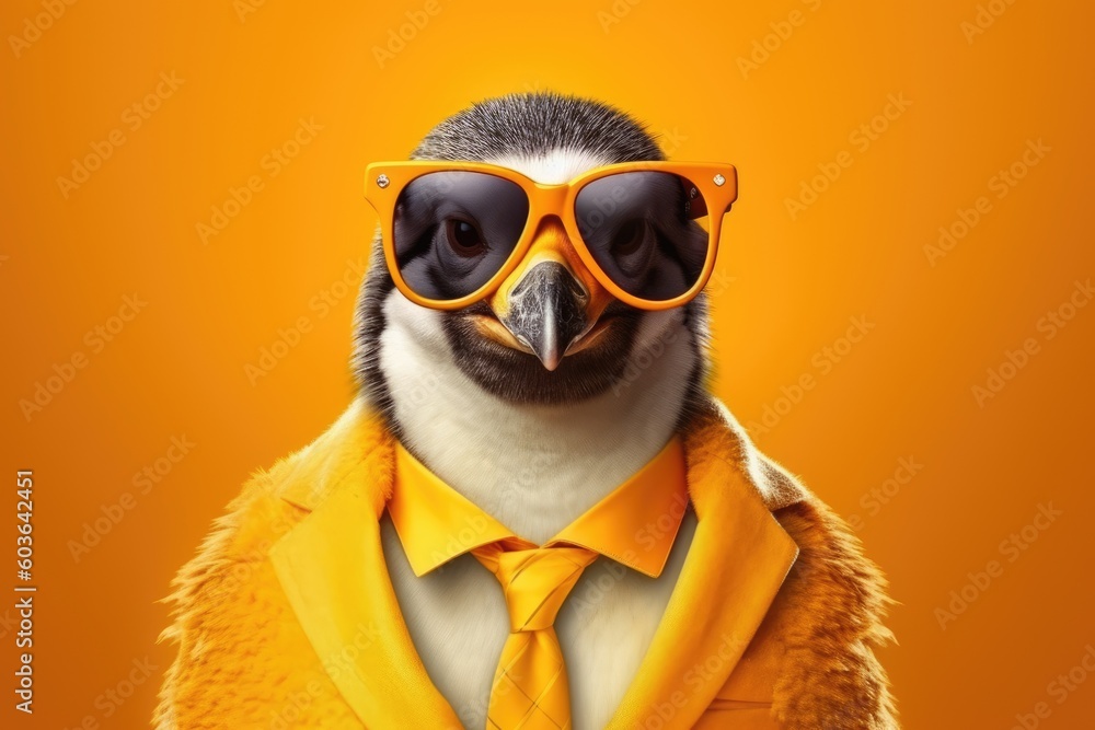 Stylish portrait of dressed up imposing anthropomorphic penguin wearing ...