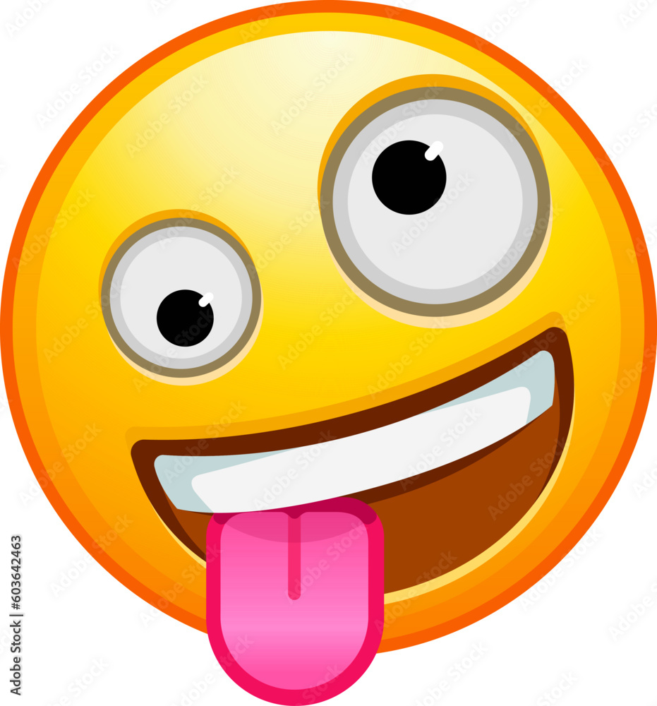 Top quality emoticon. Zany emoji. Goofy emoticon with crazy eyes and ...