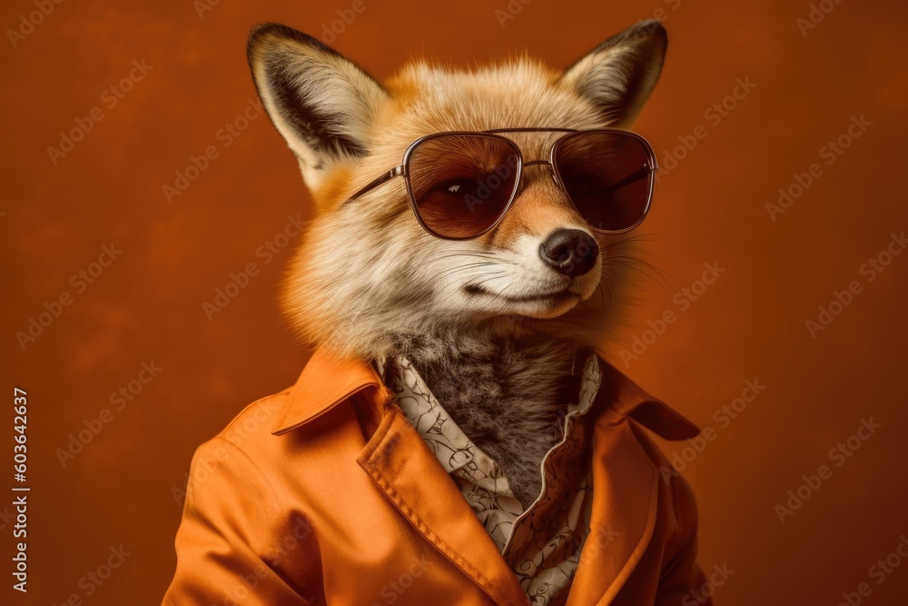 Stylish portrait of dressed up imposing anthropomorphic handsome fox ...