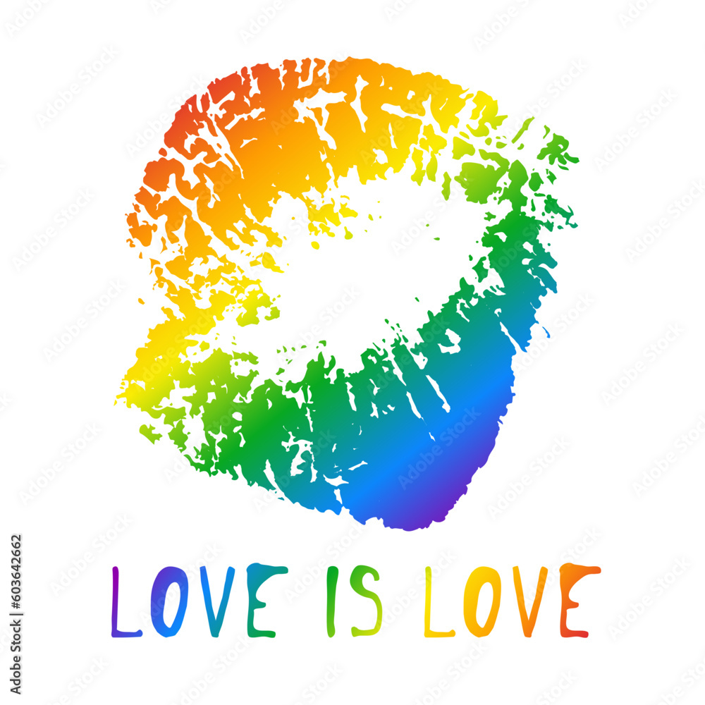 Lips imprint LGBT flag rainbow colors,hand drawn pride month traces ...